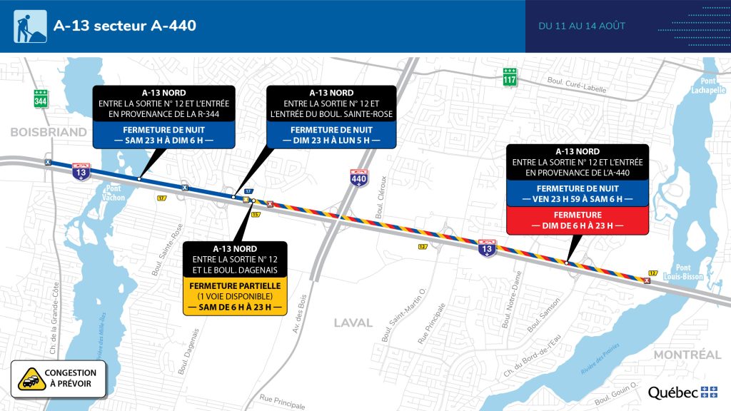 Bientôt 4 jours de travaux intensifs et fermetures sur l’autoroute 13