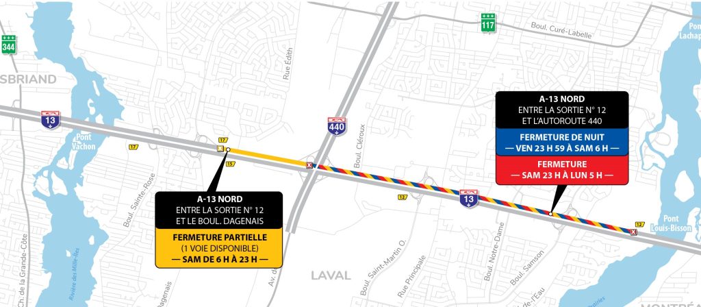 Travaux intensifs et nombreuses fermetures sur l’autoroute 13 durant 4 ...